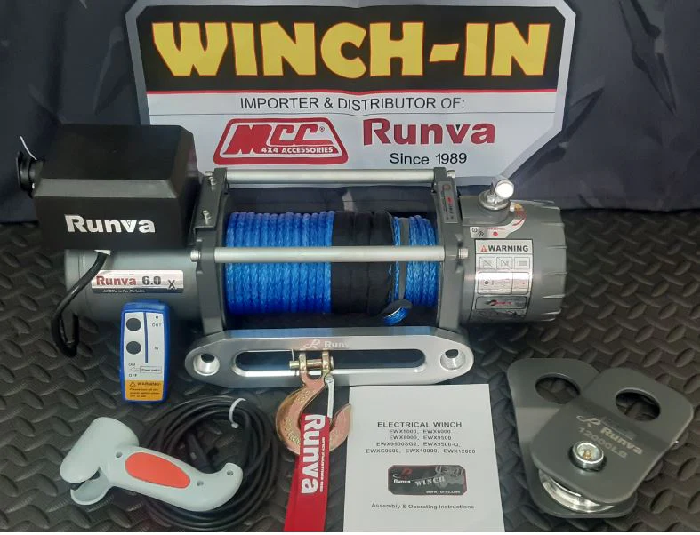 RUNVA WINCH - Synthetic Rope 6000lbs (2 722kg) 12V - 2 x Remotes (Wire ...